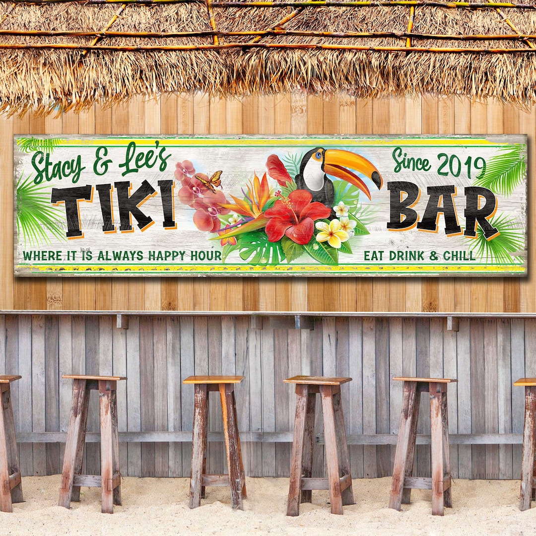 Tiki Bar Sign, Tiki Hut Sign, Tiki Decor Pool & Patio Sign, Tropical ...