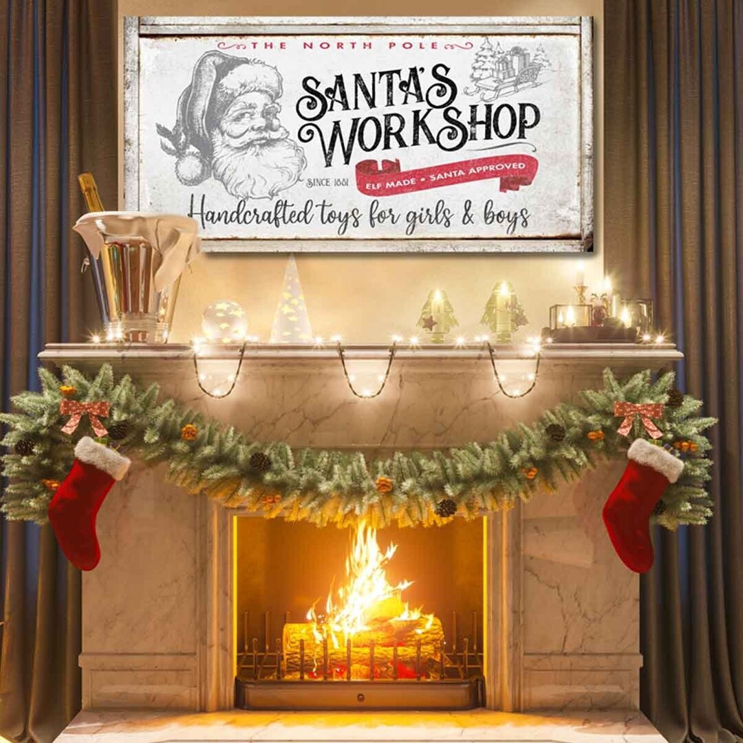 Christmas Wall Decor,santa Sign,santas Workshop Wall Art,santa Decor ...