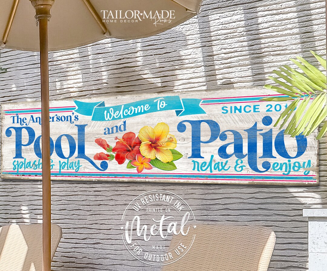 Pool & Patio Sign, Personalized Pool Signs for Outdoors, Modern ...