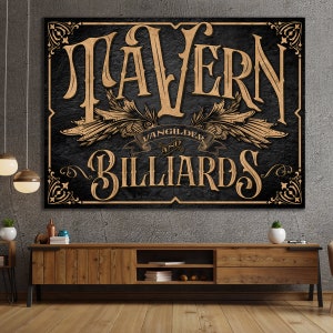 Billiards Bar & Lounge Sign, Personalized Billiard Decor, Pool Table ...