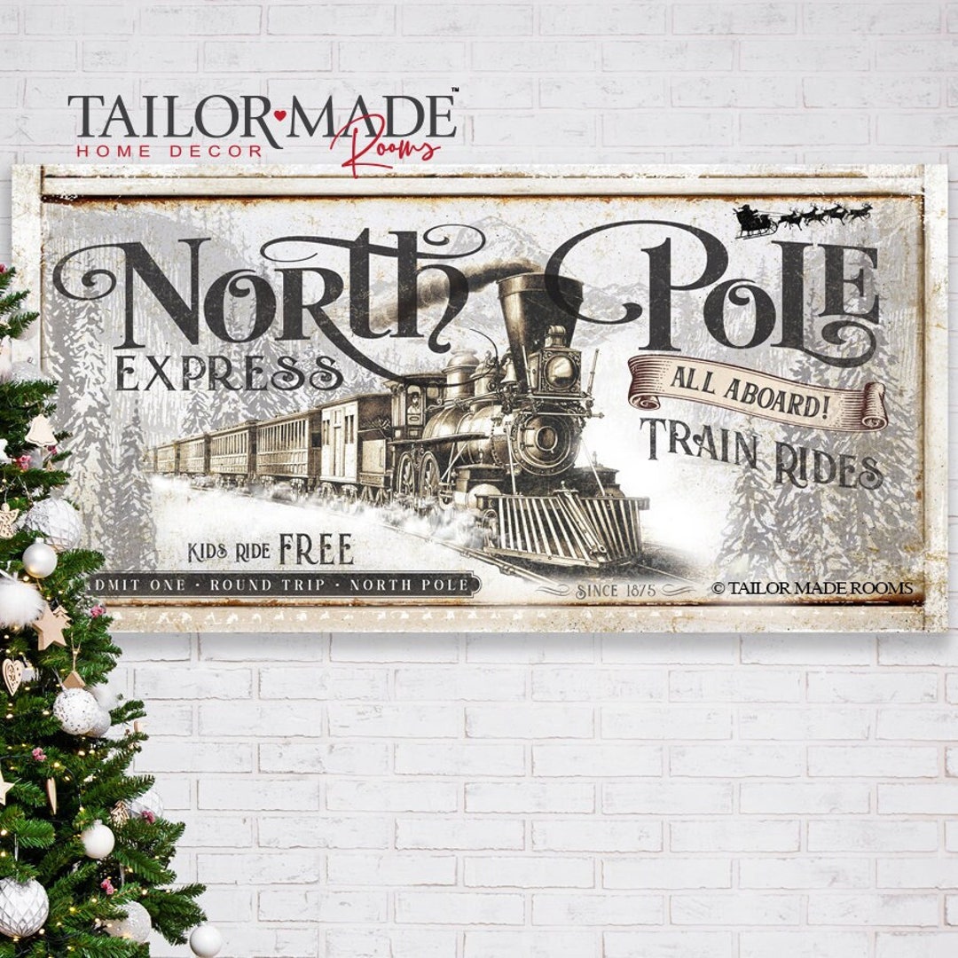Christmas Wall Art, Vintage Christmas Art, Polar Christmas Train Sign ...