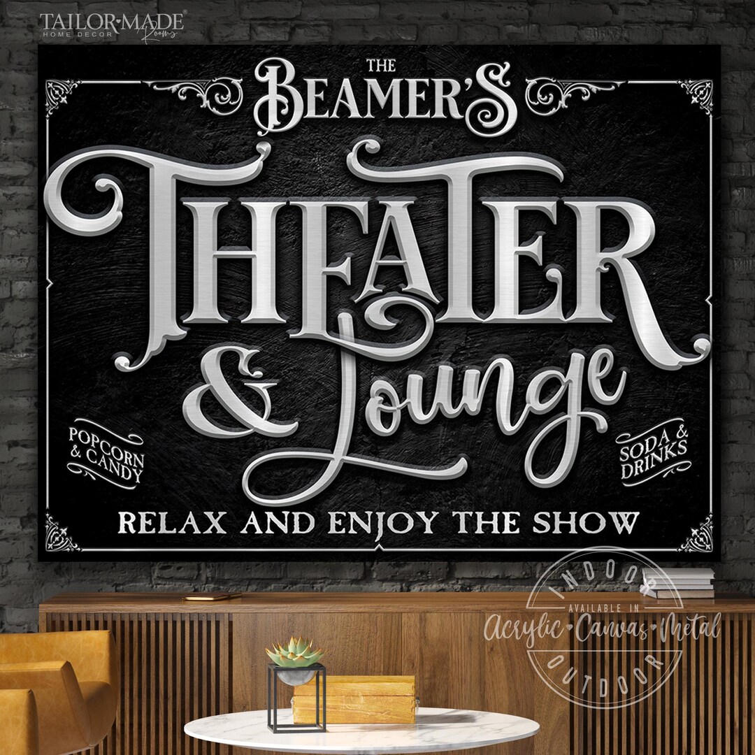 Theater Room Signs, Personalized Theater and Lounge Large Rustic Wall ...