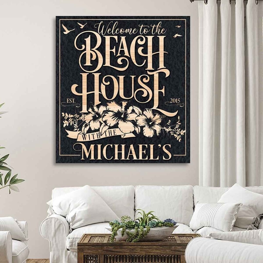 Beach House Signs, Personalized Beach House Decor, Coastal Modern ...