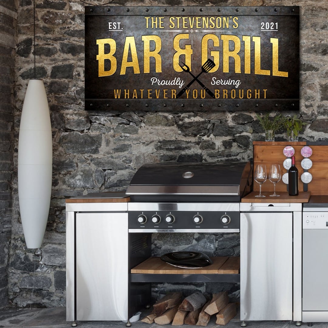 Bar and Grill Sign, Grilling Decor, Bar Sign, Backyard Bar & Grill ...