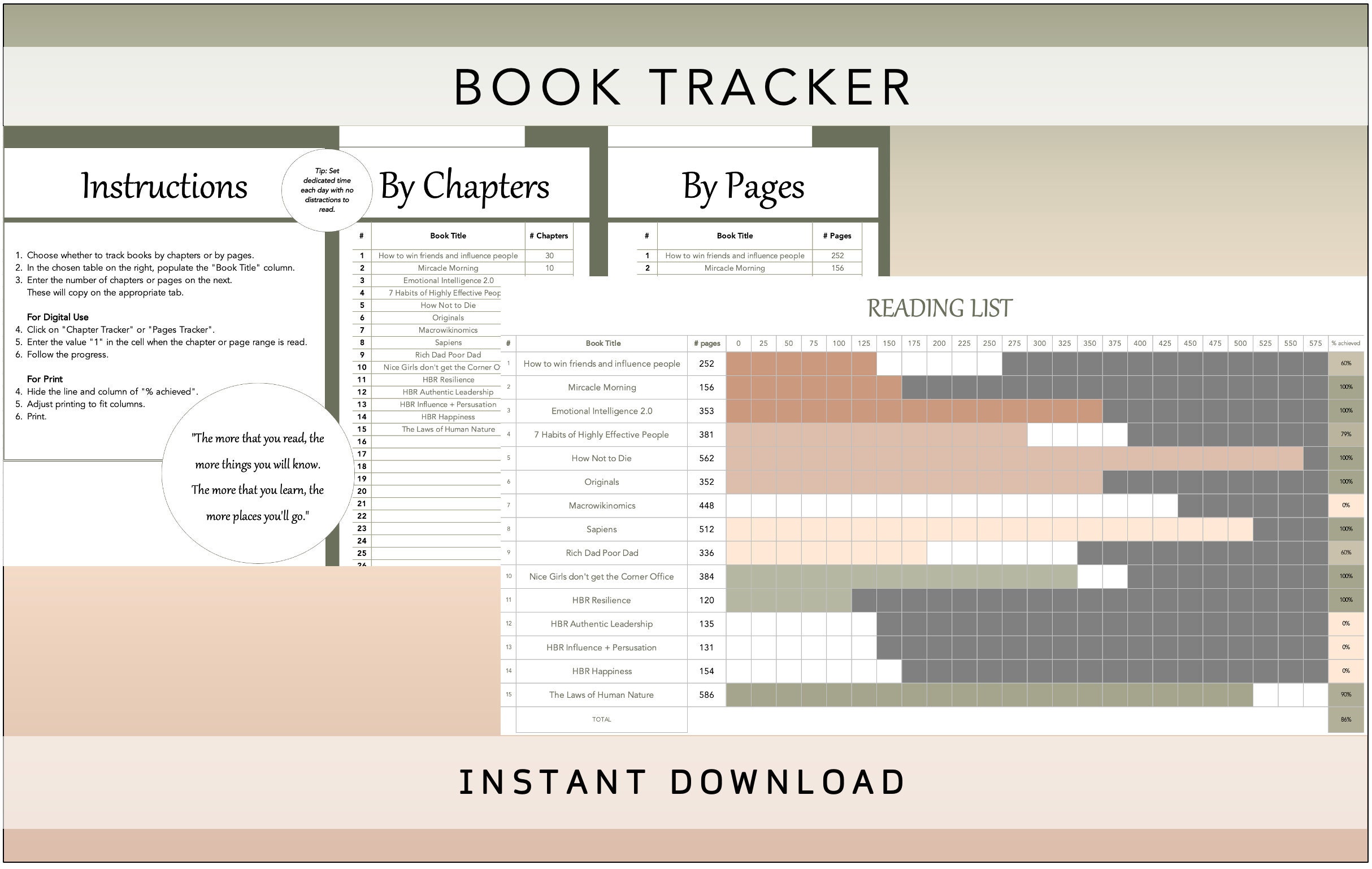 Reading Tracker - Book Tracker - Reading List by Chapters or by Pages ...