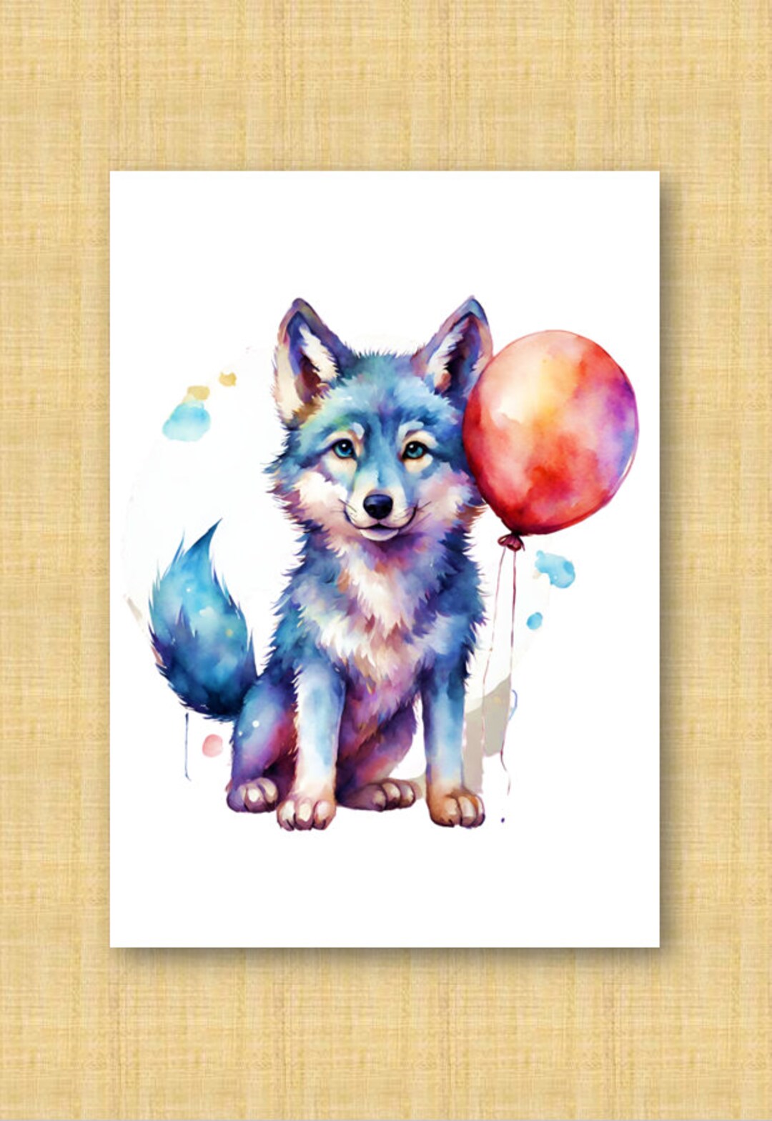 DIN A5 Birthday Card Wolf, Balloon, Postcard, Birthday, Watercolor ...