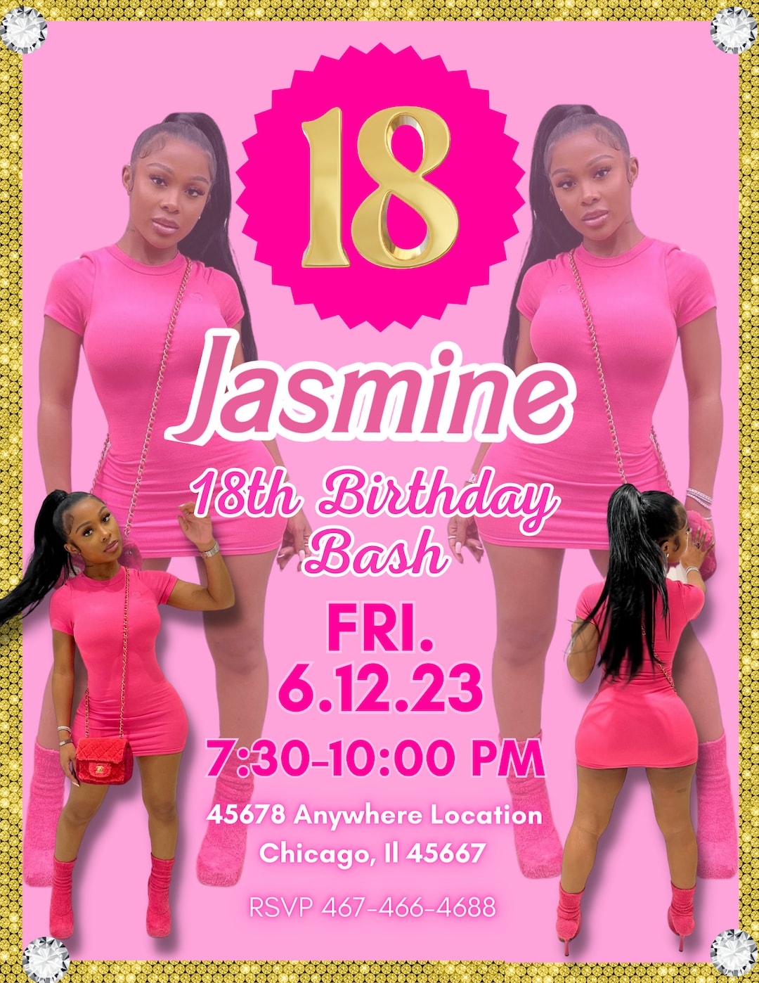 Pink Birthday Invite , Editable , Instant Download , Canva, Instant ...