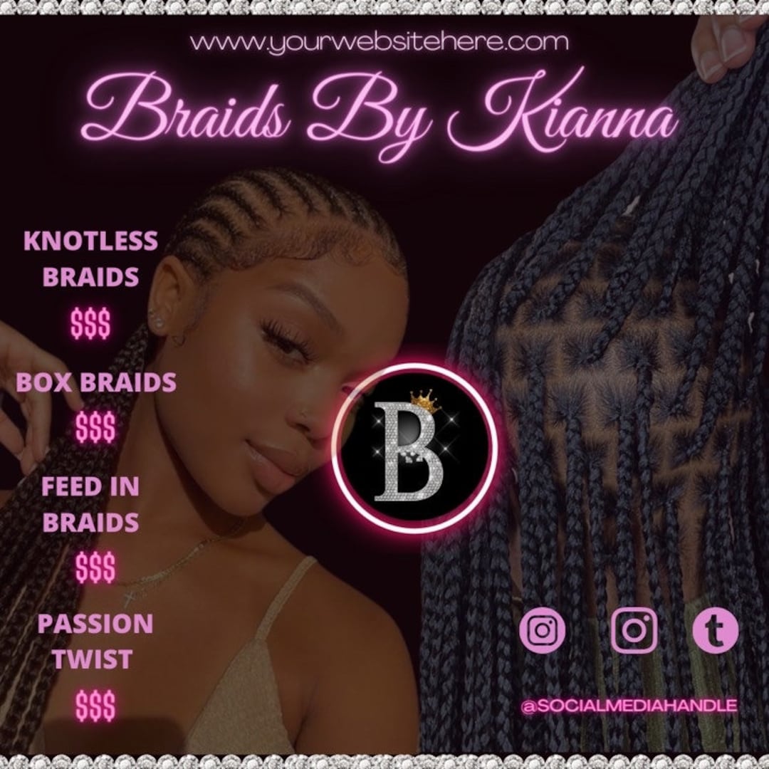 Braids Specials Flyer , Hair Flyer , Knotless Braids Flyer , Edit With ...