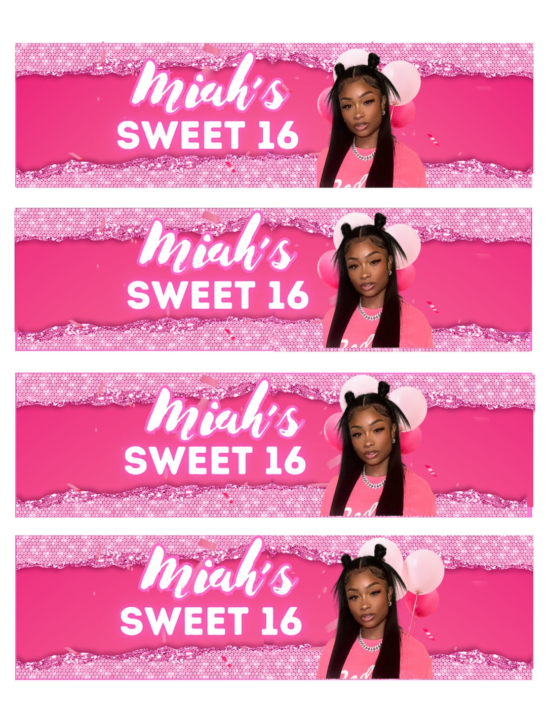 Pink Sweet 16 Water Bottle Label, Canva Template, Digital Download ...