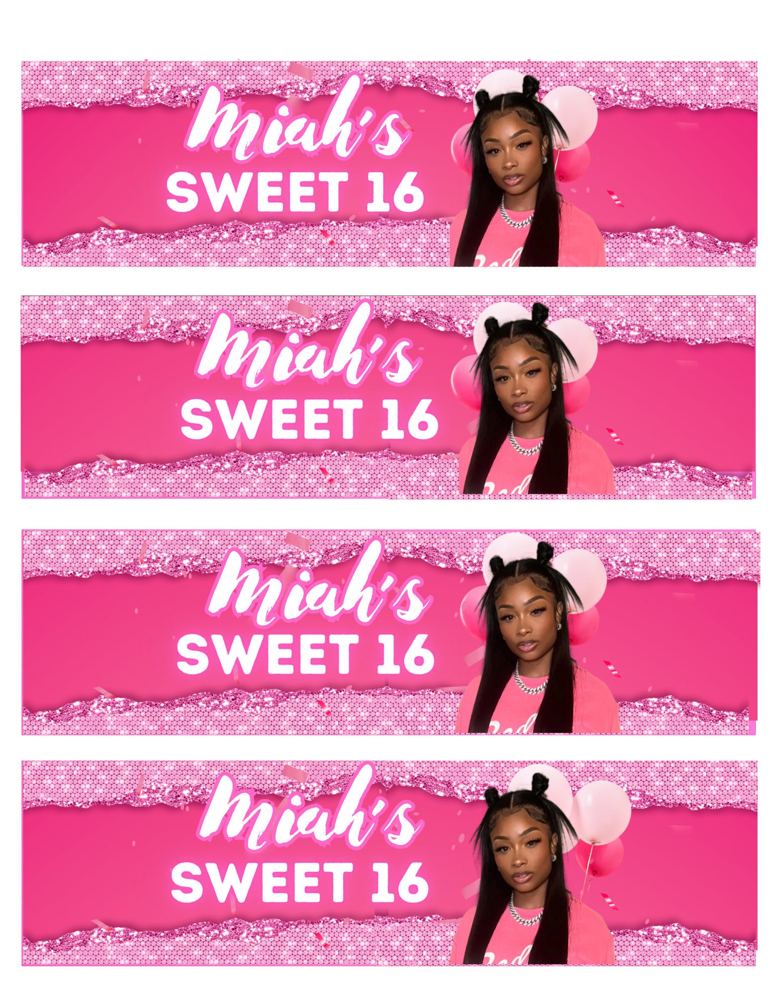 Pink Sweet 16 Water Bottle Label, Canva Template, Digital Download ...
