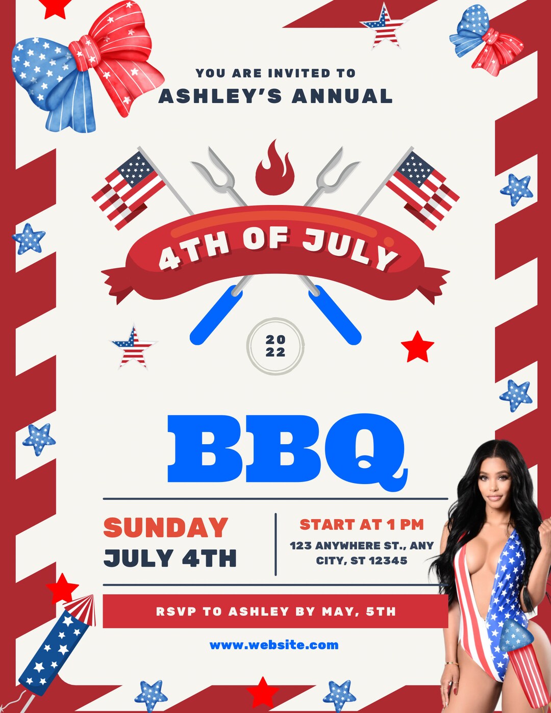 Editable Red, White & Blue 4th of July Invitation - 4th of July ...