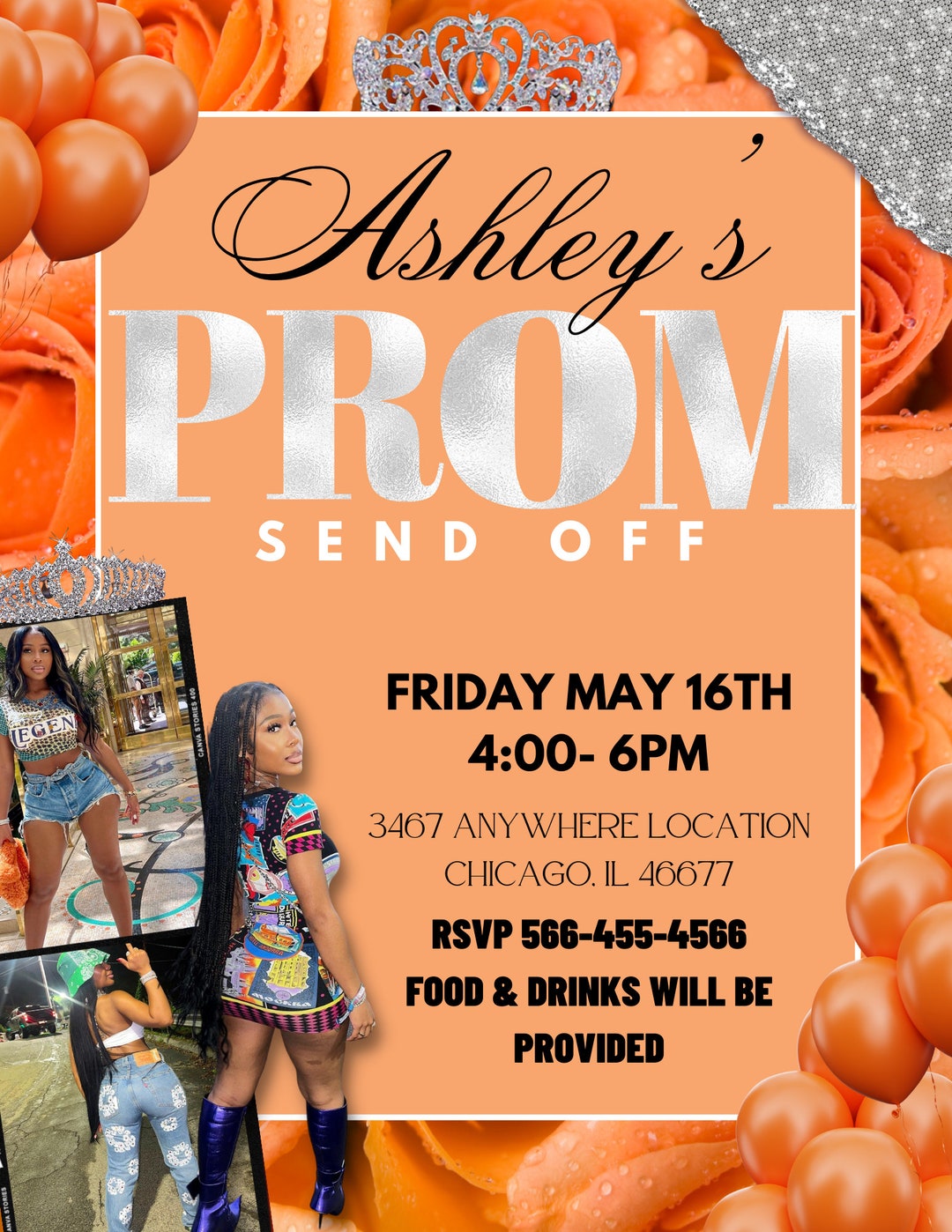 Prom Send off / Homecoming Flyer, Orange , Diamond - Etsy