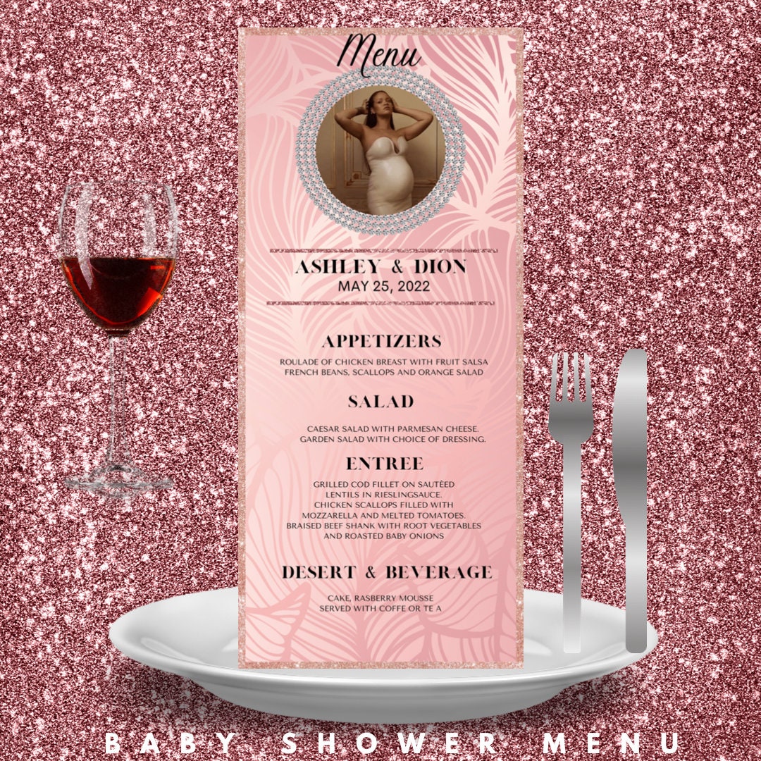Baby Shower Menu Card ,princess Baby Shower Menu, Glitter Menu ...