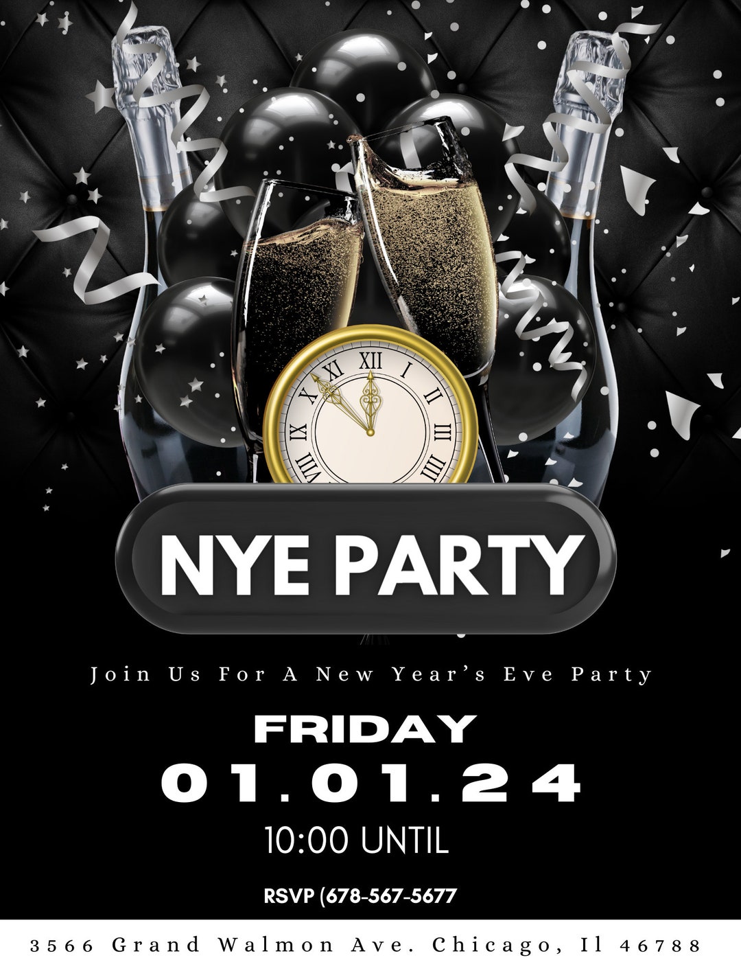 NYE Party Invitation , Digital Download, Instant Download, Canva ...