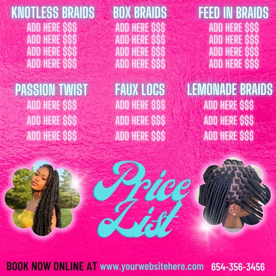 Hair Price List Flyer Social Media Flyer Hair Pricelist - Etsy