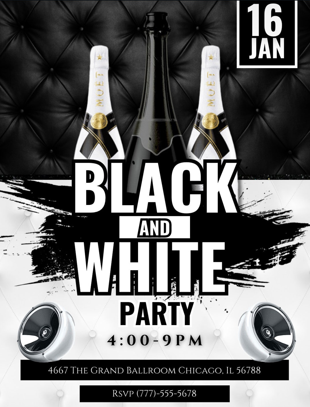 Black and White Party Invitation Editable Digital - Etsy