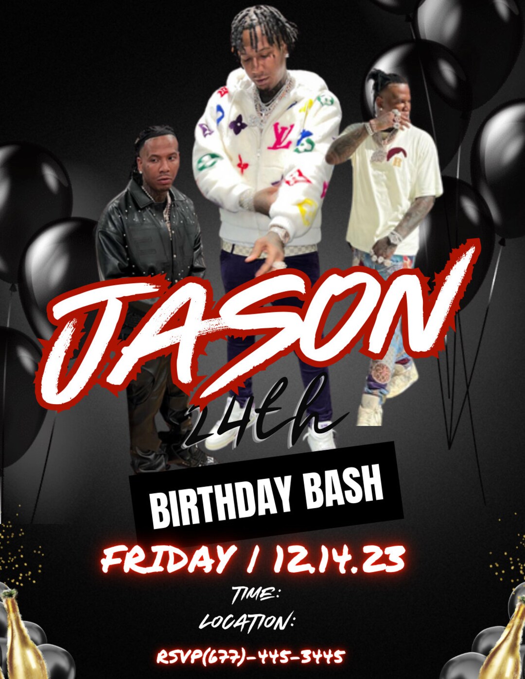 Editable Birthday Bash Invite, Canva Template , Instant Download ...