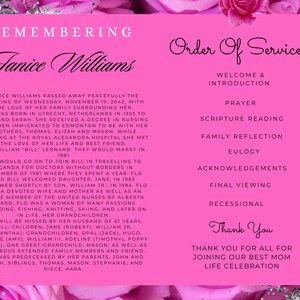 4-page Funeral Brochure Design | Pink | Obituary Book | Instant ...
