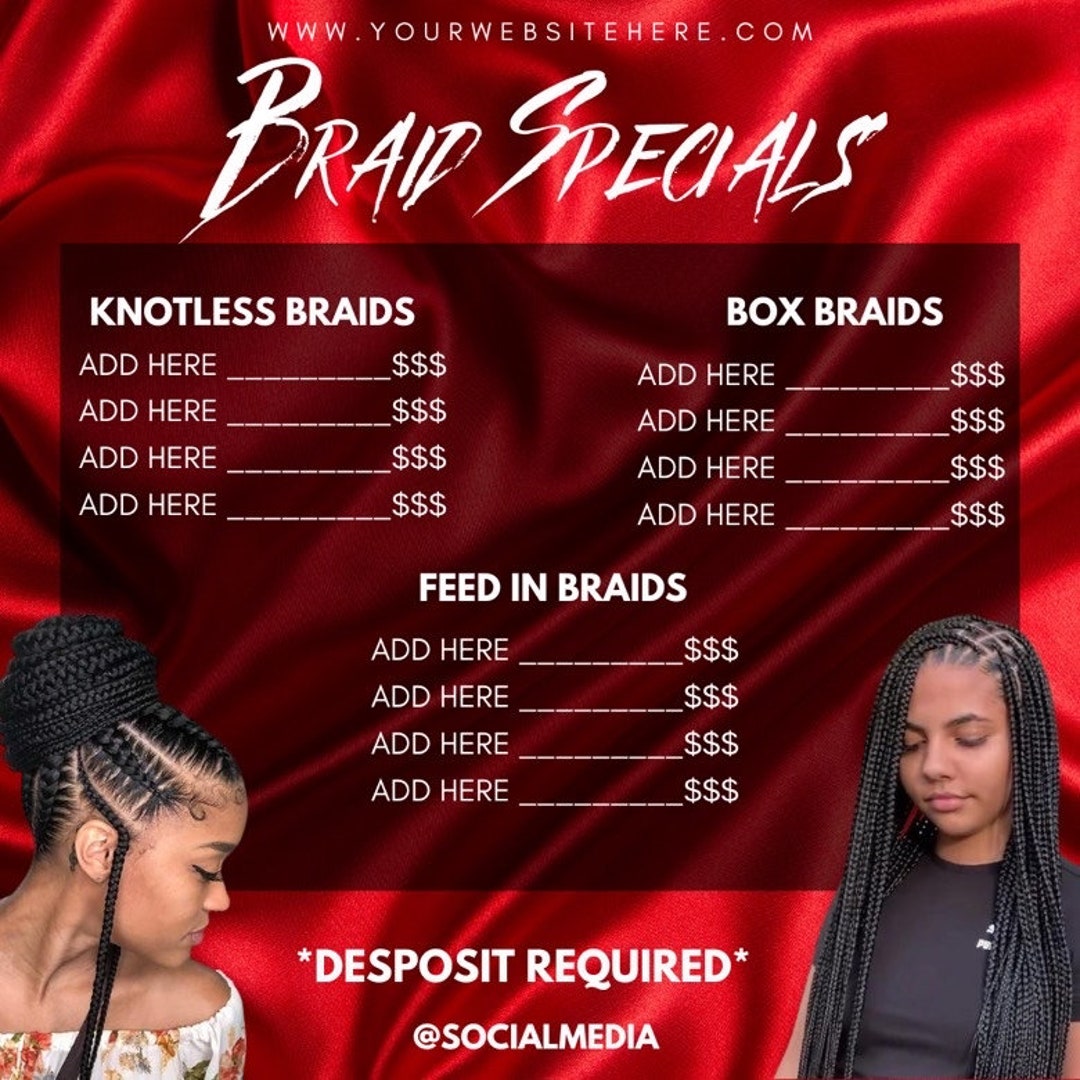 Braid Specials,knotless Braid Flyer, Editable Flyer, Instagram Flyer ...