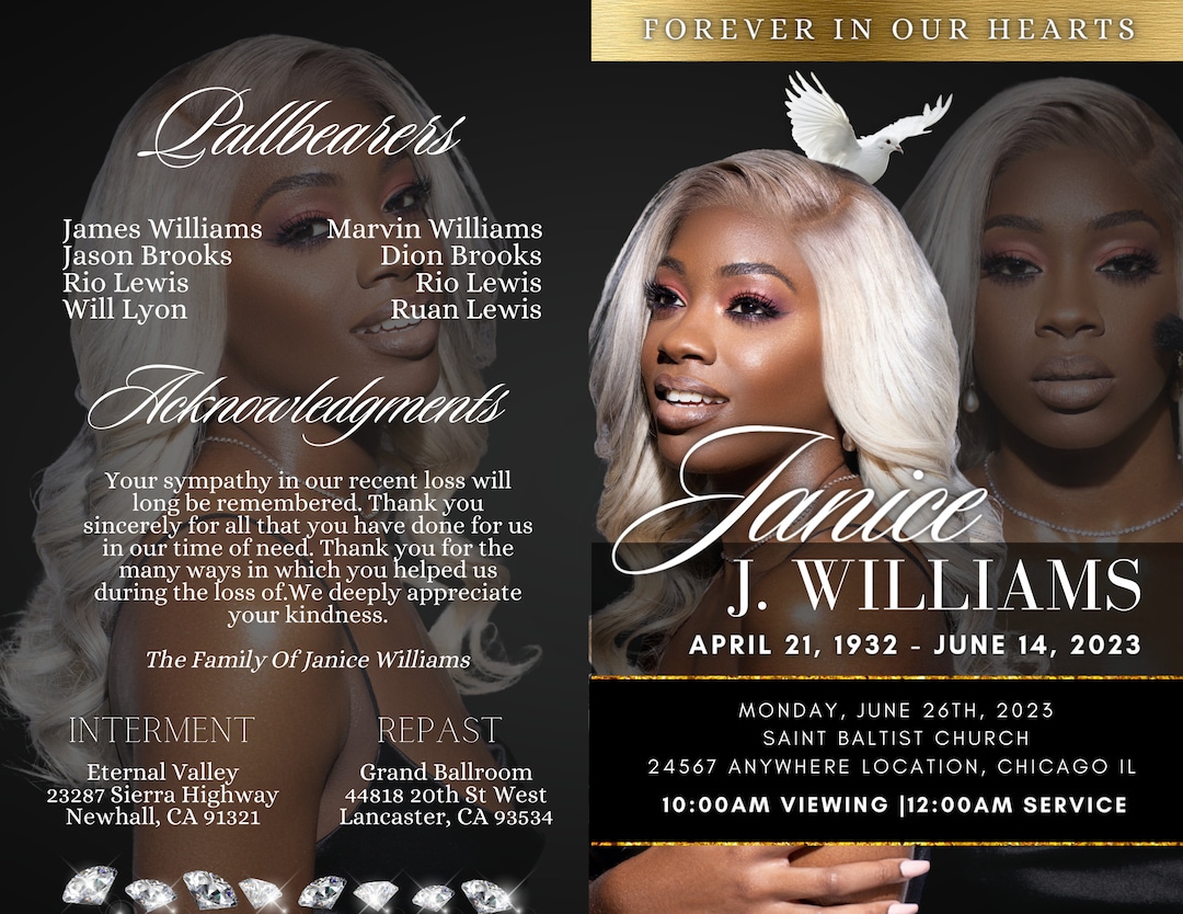 6 Page Funeral Program Book Design | Obituary Book | Instant Download ...