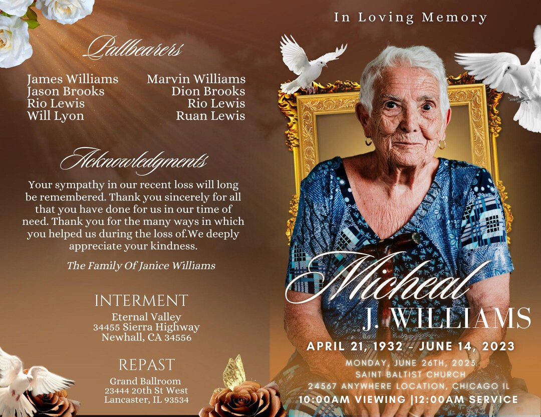 4-page Funeral Obituary Booklet | Digital Download Canva Template|bi ...