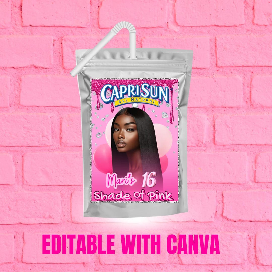 Shades of Pink Juice Pouch Labels , Editable With Canva , Digital ...