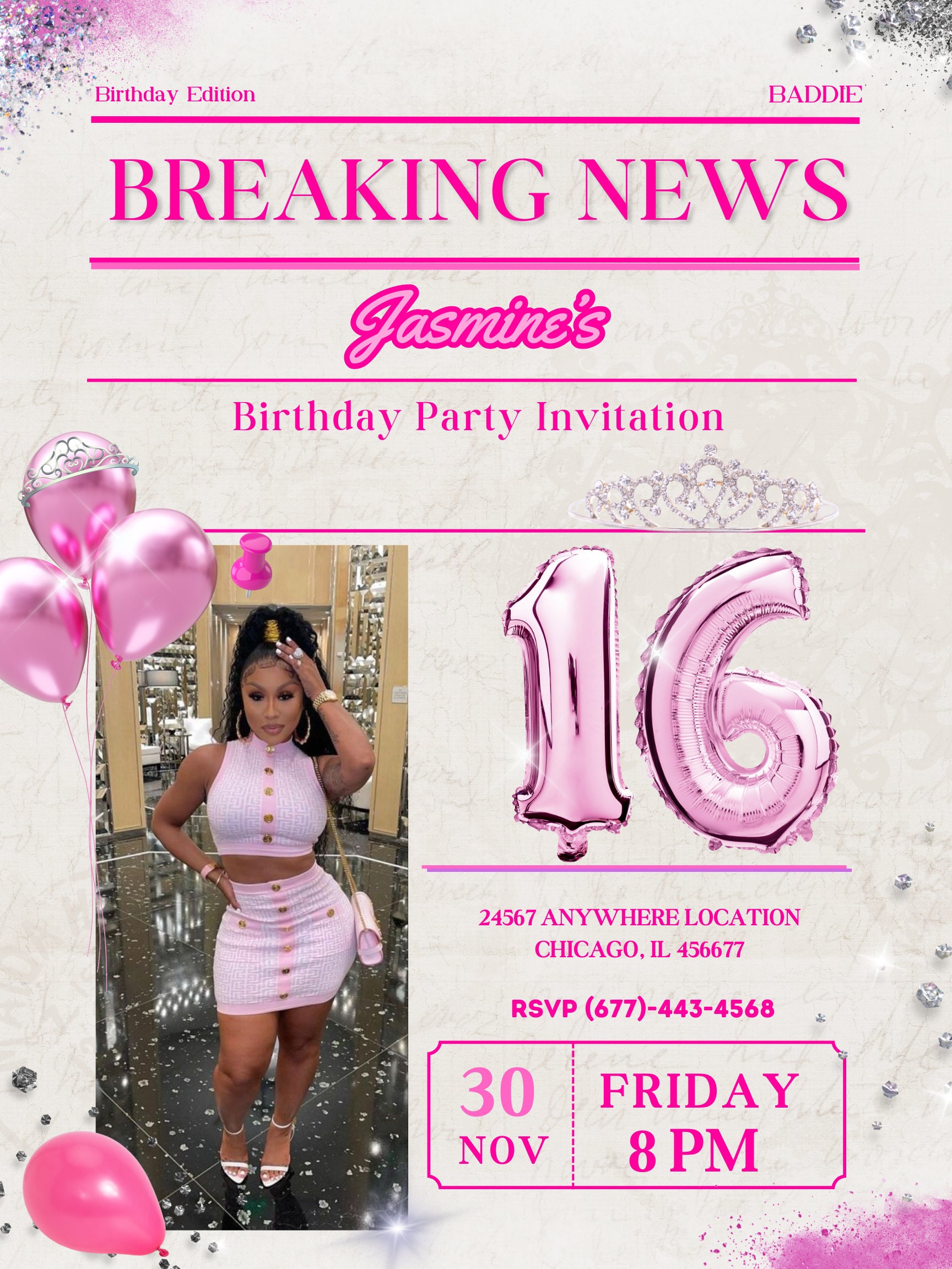 Editable Birthday Invite, Birthday Bash, Canva , Digital Download ...