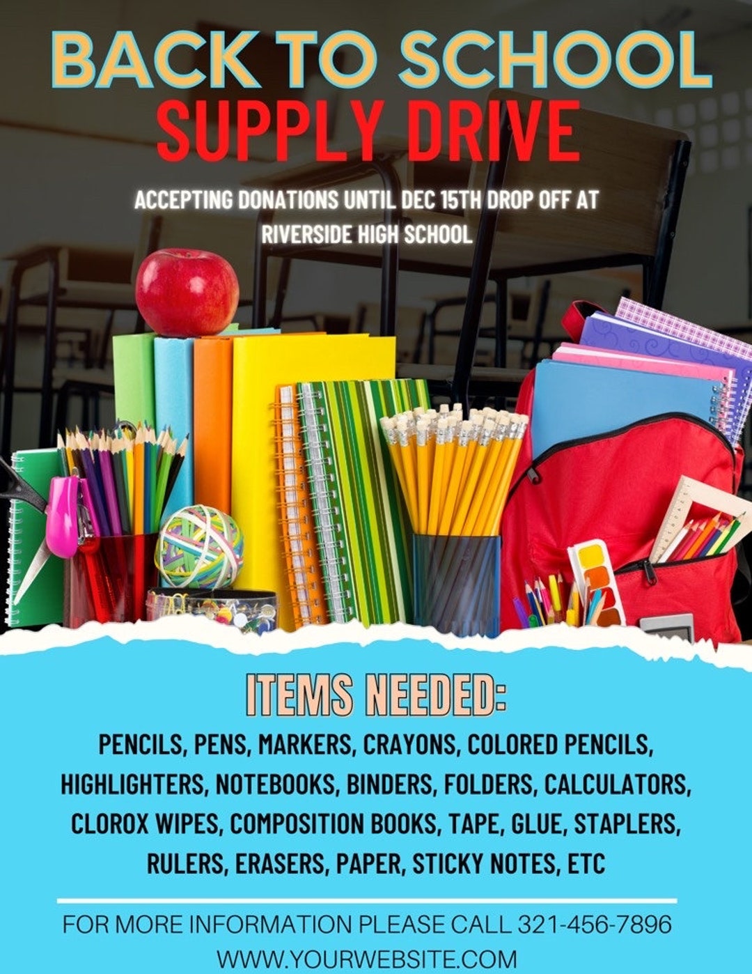 Back to School Supply Drive Flyer | School Fundraiser | Edit With Canva ...