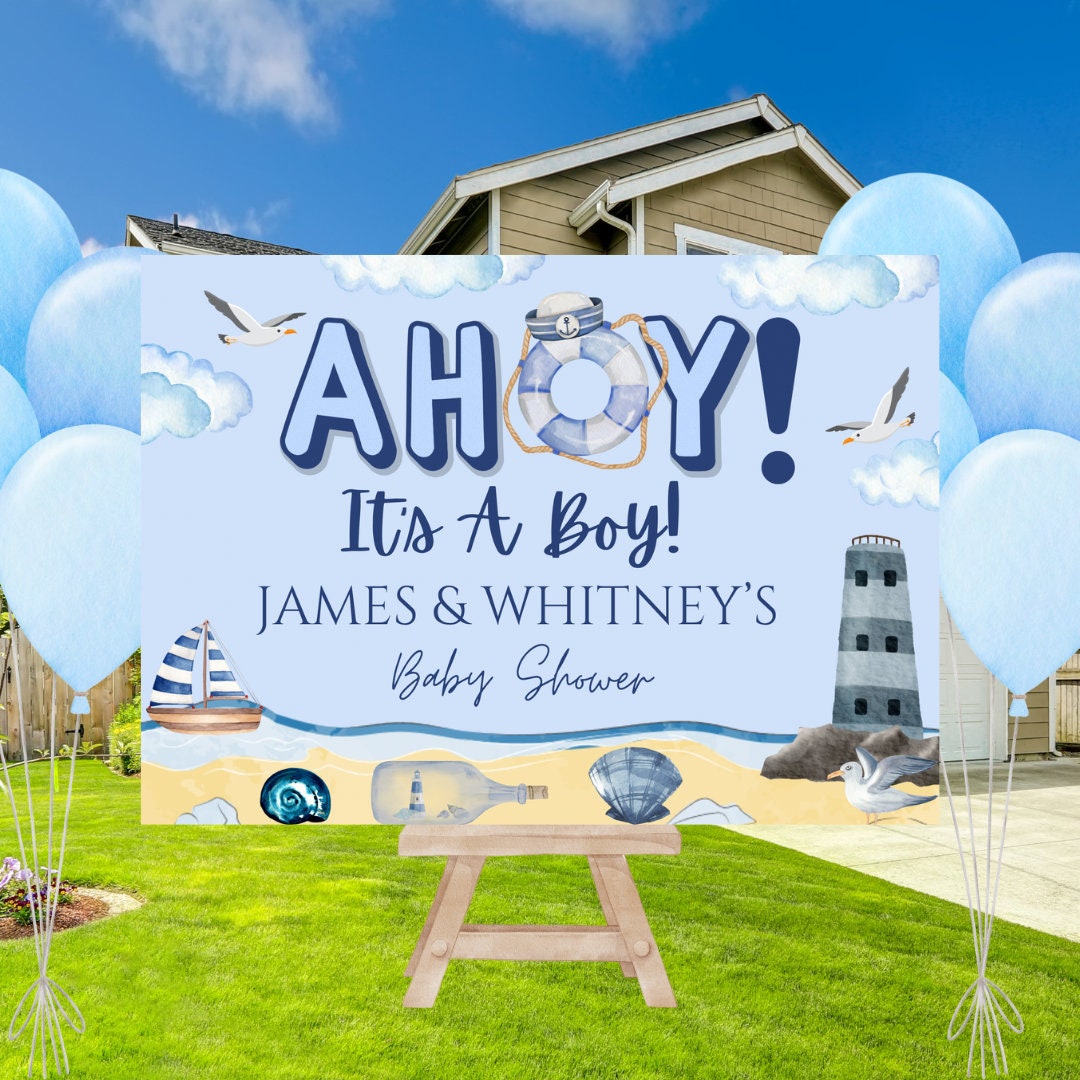 Nautical Baby Shower Welcome Sign , Backdrop , Canva , Digital Download ...
