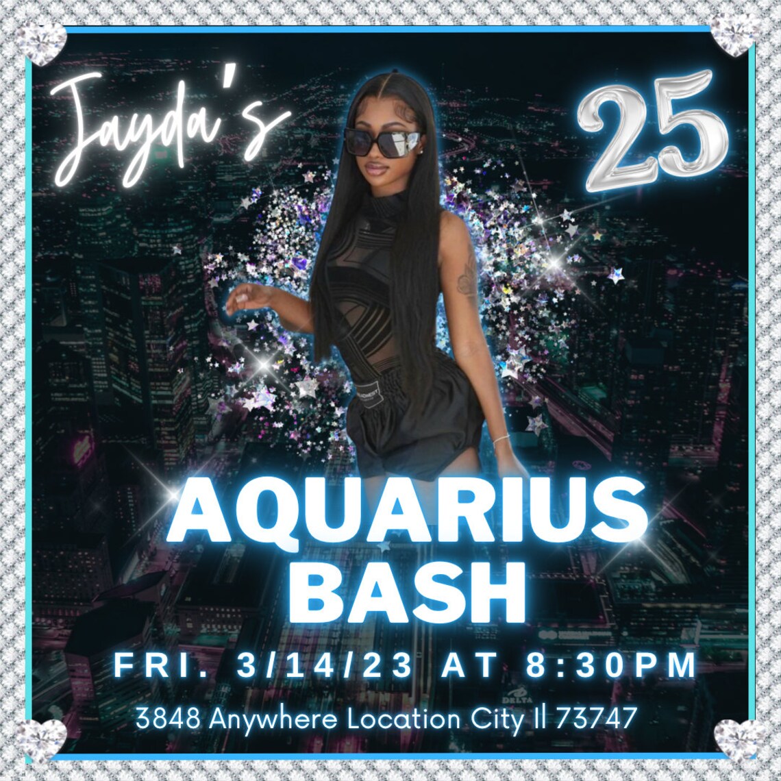 Aquarius Birthday Bash Flyer Canva Template Birthday Party - Etsy
