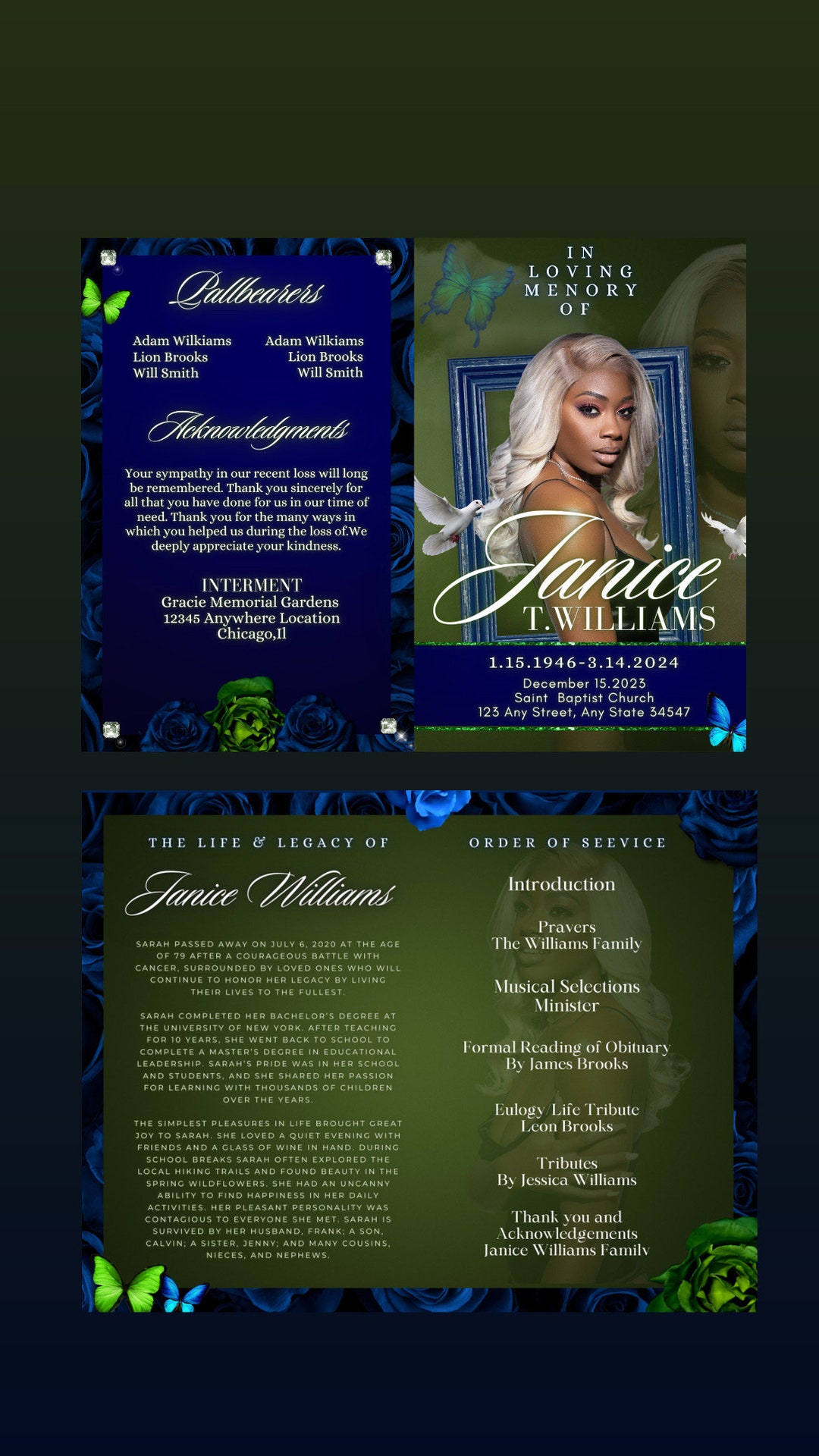 4-page Funeral Program Book Design | Obituary Book | Instant Download ...