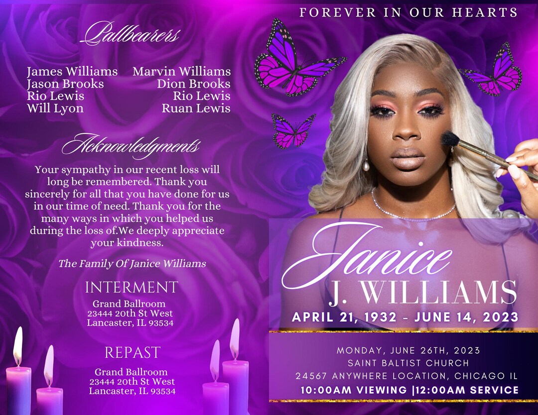 4-page Funeral Obituary Booklet | Digital Download Canva Template|bi ...