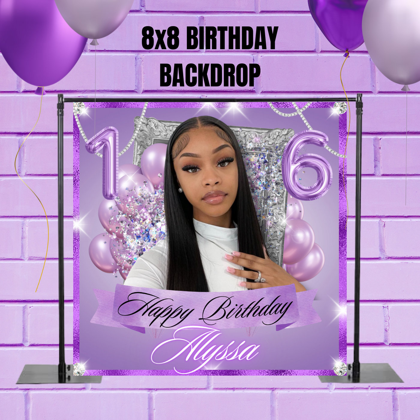 Purple Birthday Backdrop, Editable , Digital Download, Canva, Instant ...