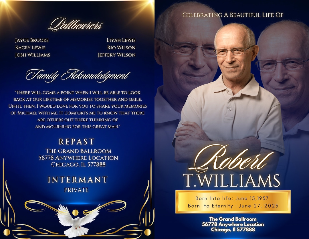 4-page Funeral Obituary Booklet | Digital Download Canva Template|bi ...