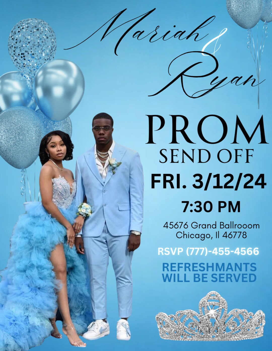 Blue Prom Send off Invite , Editable, Digital Download, Instant ...