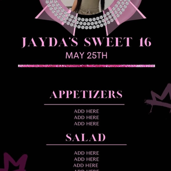 Sweet 16 Menu Card - Etsy