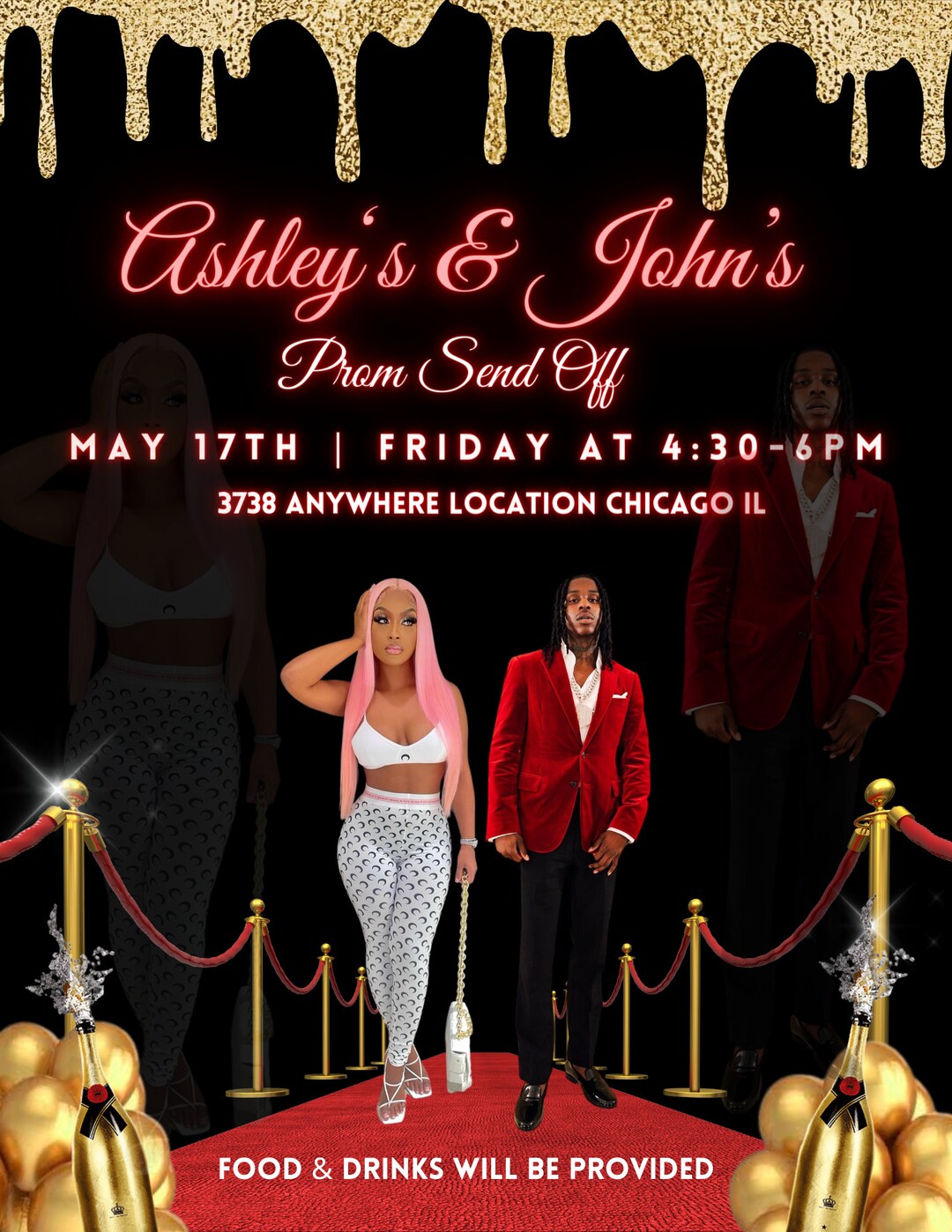 Red Carpet Prom Send off Invitation, Digital Instant Download Template ...