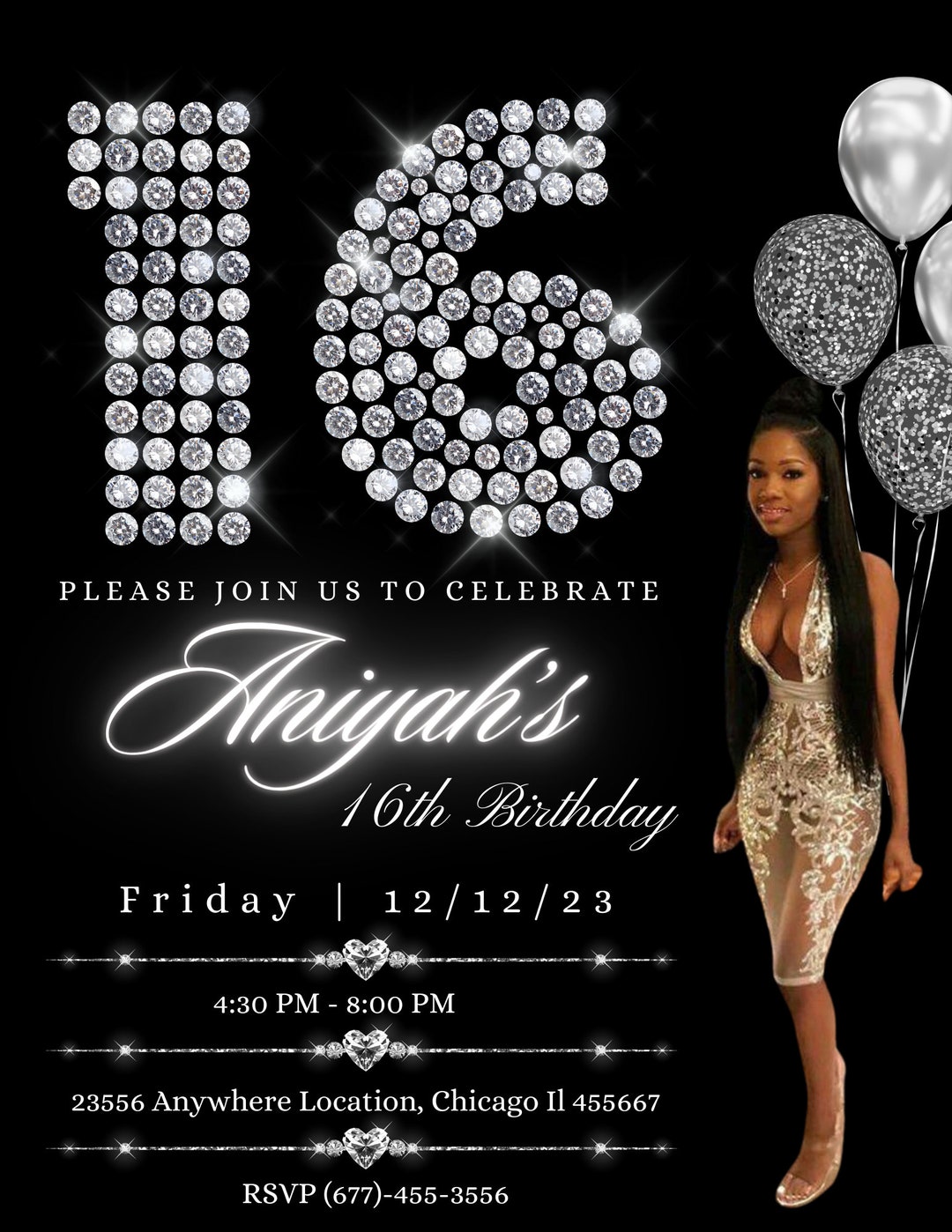 Sweet Sixteen Birthday Invitation , Editable , Digital Download ...