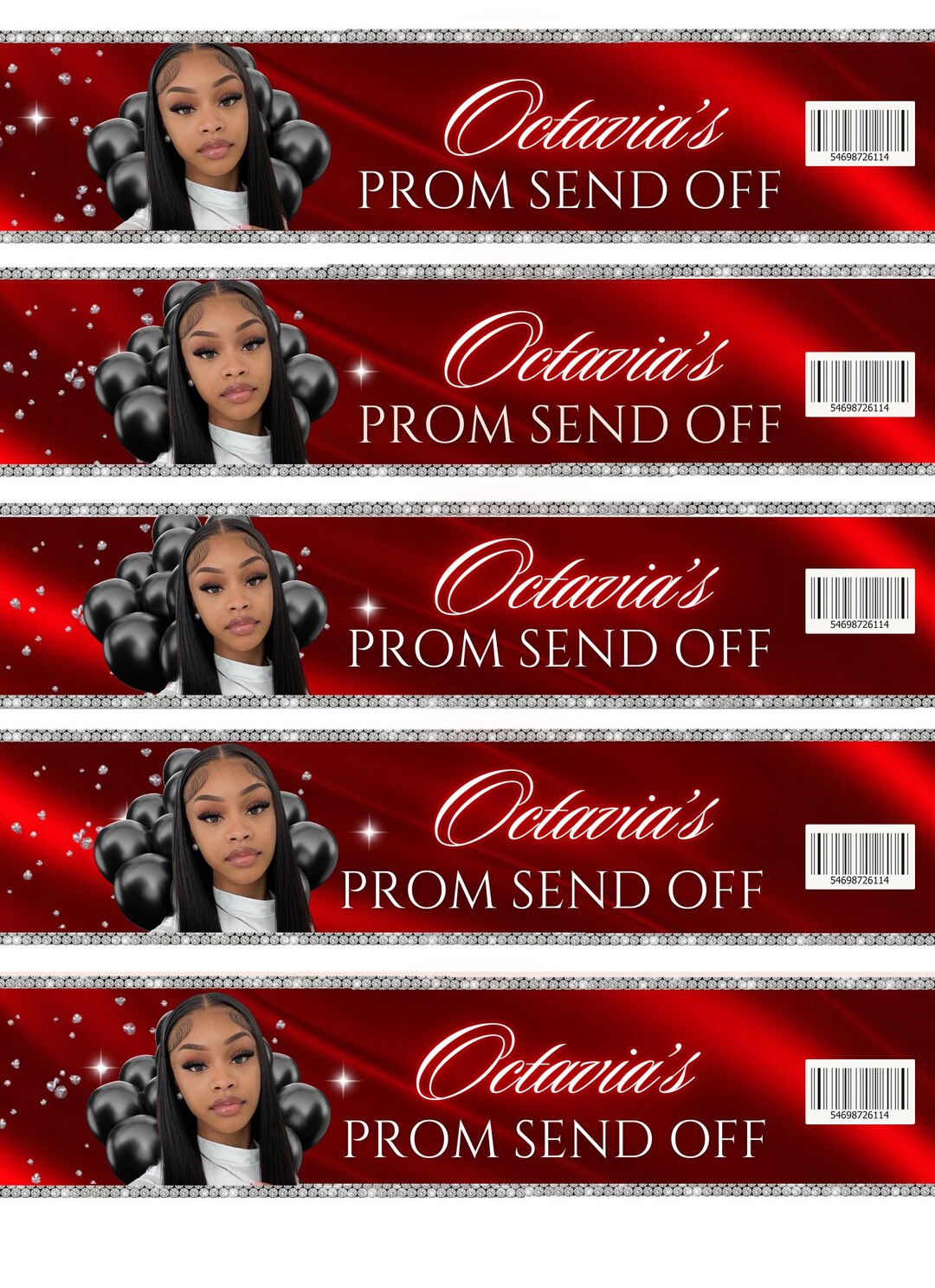 Prom Send off Chip Water Bottle Label Design , Red, Silver , Digital ...