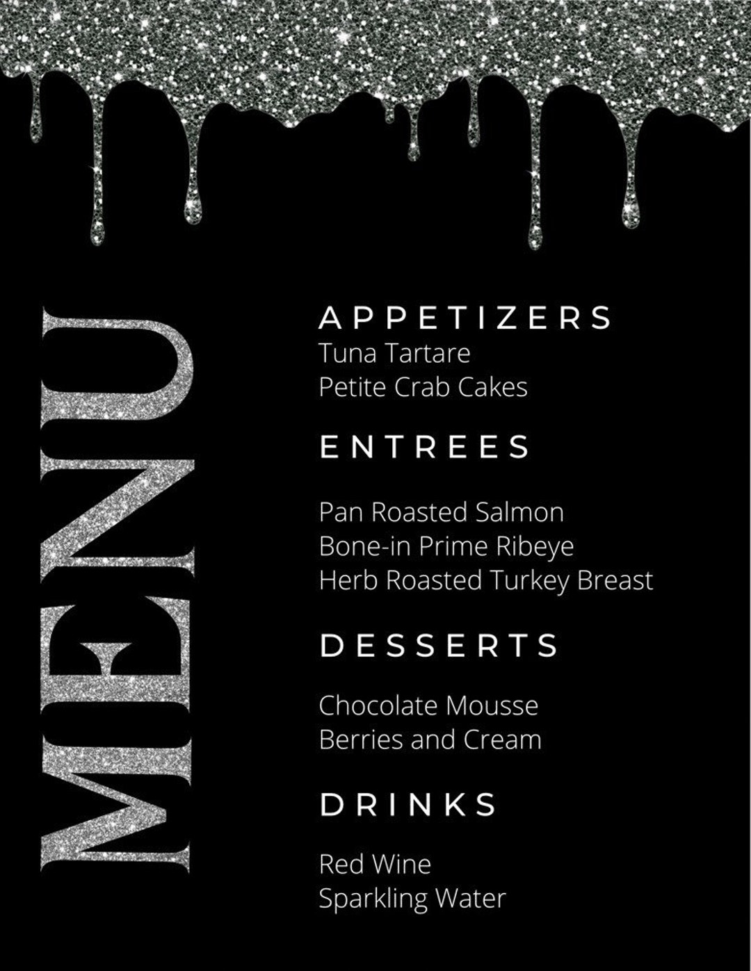 MENU, Digital Download , Glitter Menu, Printable ,editable Menu ...