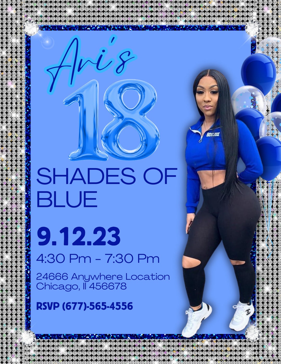 Shades of Blue Birthday Invitation , Editable , Canva Template ...