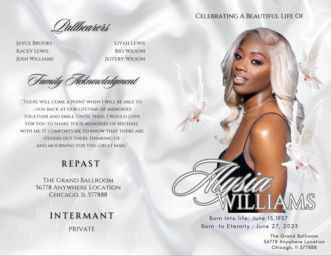 4-page Funeral Obituary Booklet | Digital Download Canva Template|bi ...