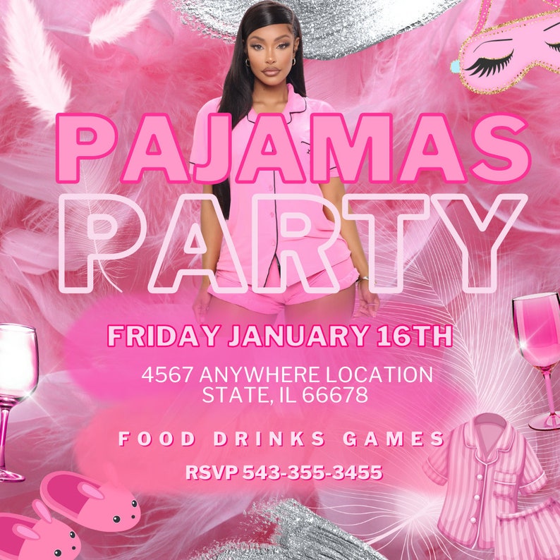 Pajama Party , Invite , Digital Download, Editable - Etsy