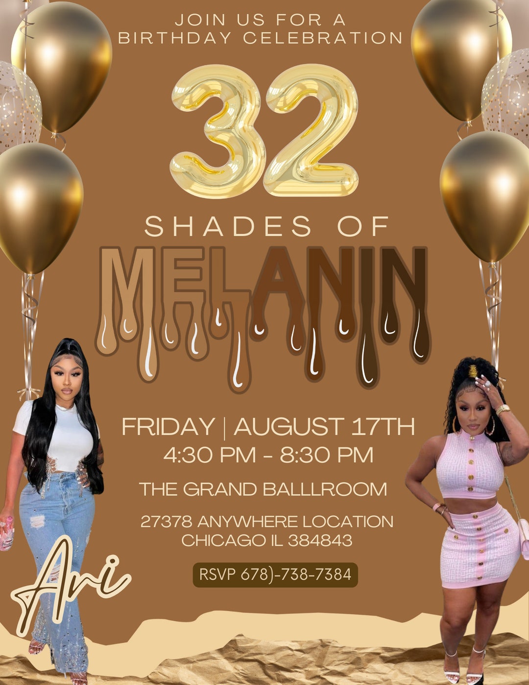 Shades of Melanin Birthday Invite, Editable , Digital Download, Instant ...