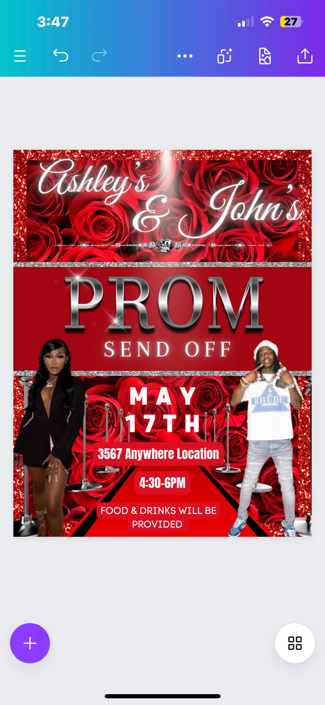 Red Silver Prom Send off Invite, Editable , Digital Download, Instant ...