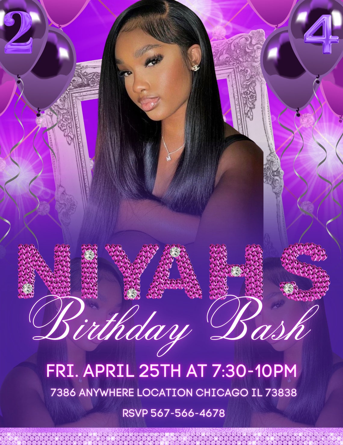 Purple Birthday Bash Invite , Editable, Digital Download - Etsy