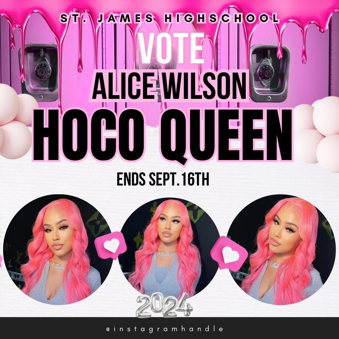 HOCO , Homecoming Queen , Canva , Editable , Digital Download, Pink, Ig ...
