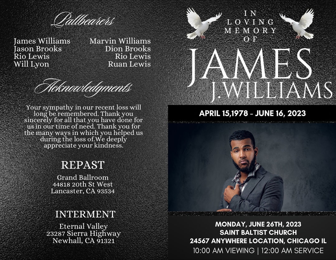 6-page Funeral Program Book Design | BLACK | Obituary Book | Instant ...