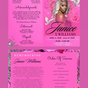 4-page Funeral Brochure Design | Pink | Obituary Book | Instant ...