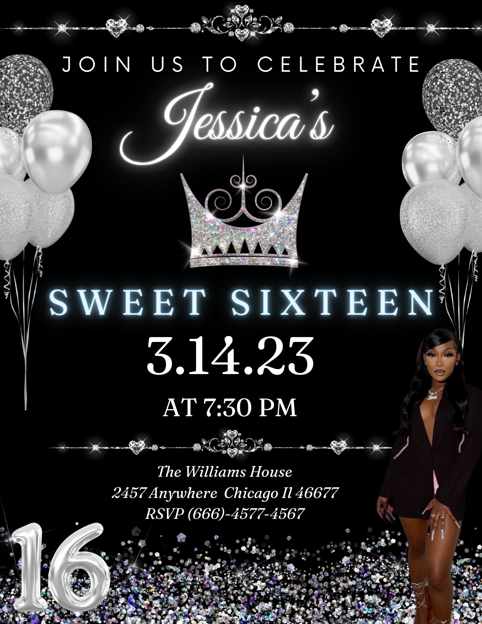 Sweet 16 Birthday Flyer Celebration, Social Media Flyer, Glitter ...